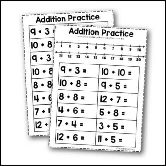 Addition Number Line – Printables Club