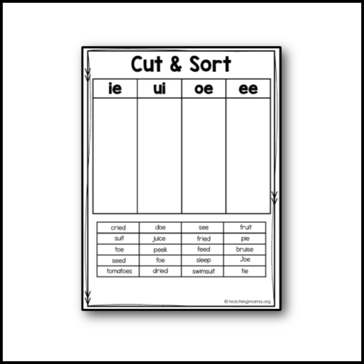 Cut and Sort Vowel Teams – Printables Club