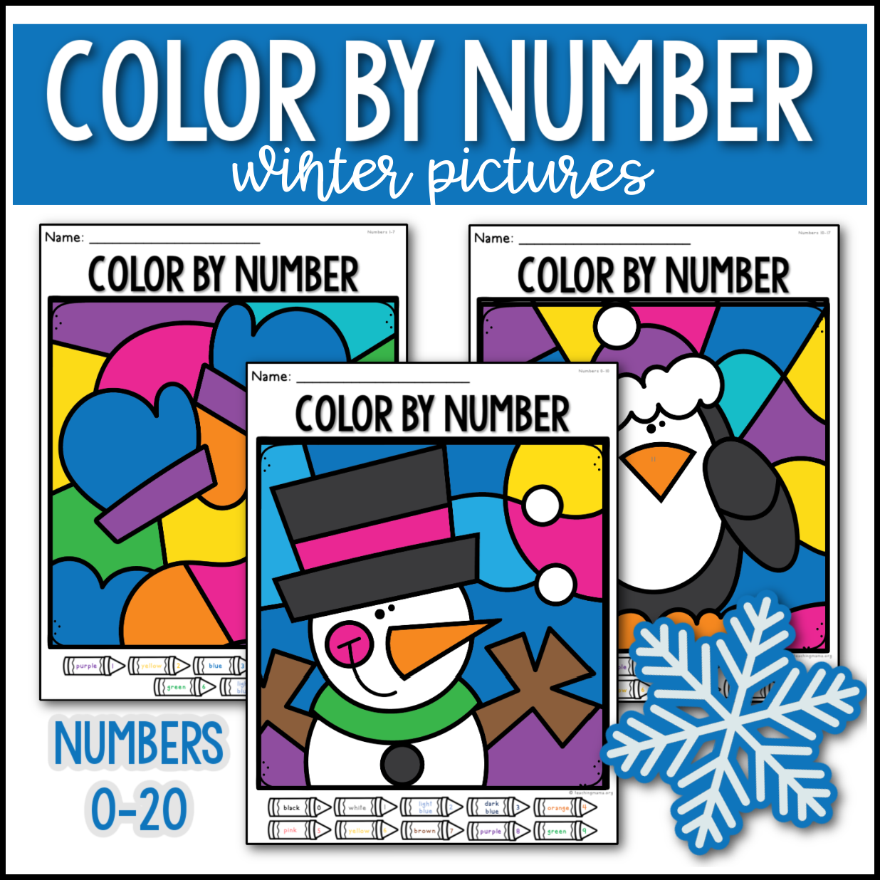 Color by Number – Winter Pictures – Printables Club