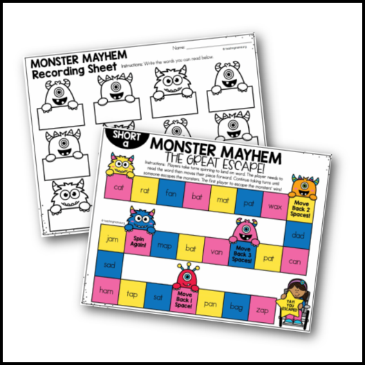 Monster Mayhem CVC Game – Printables Club