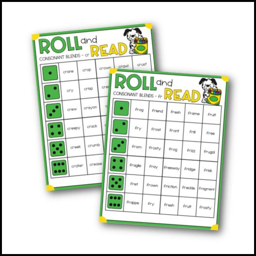 Roll and Read Consonant Blends – Printables Club